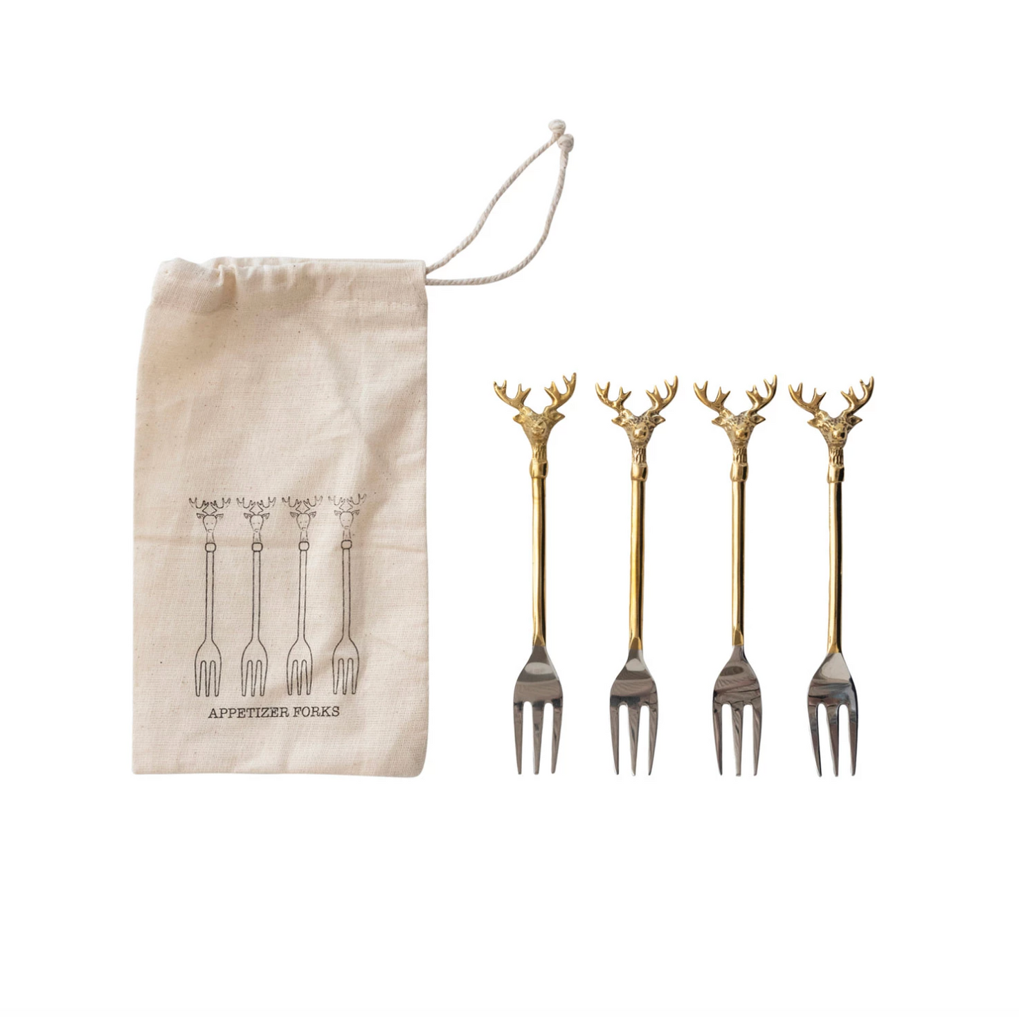 Reindeer Handle Brass Forks Set | Lilla & Beth
